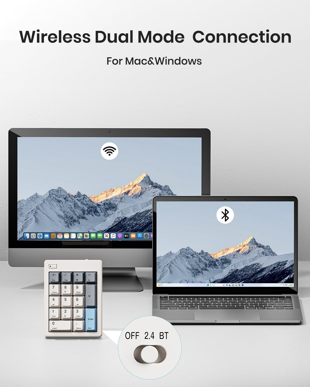 YUYAN-Wireless Mechanical Number Pad, Bluetooth 5.0&2.4G Wireless Dual ...