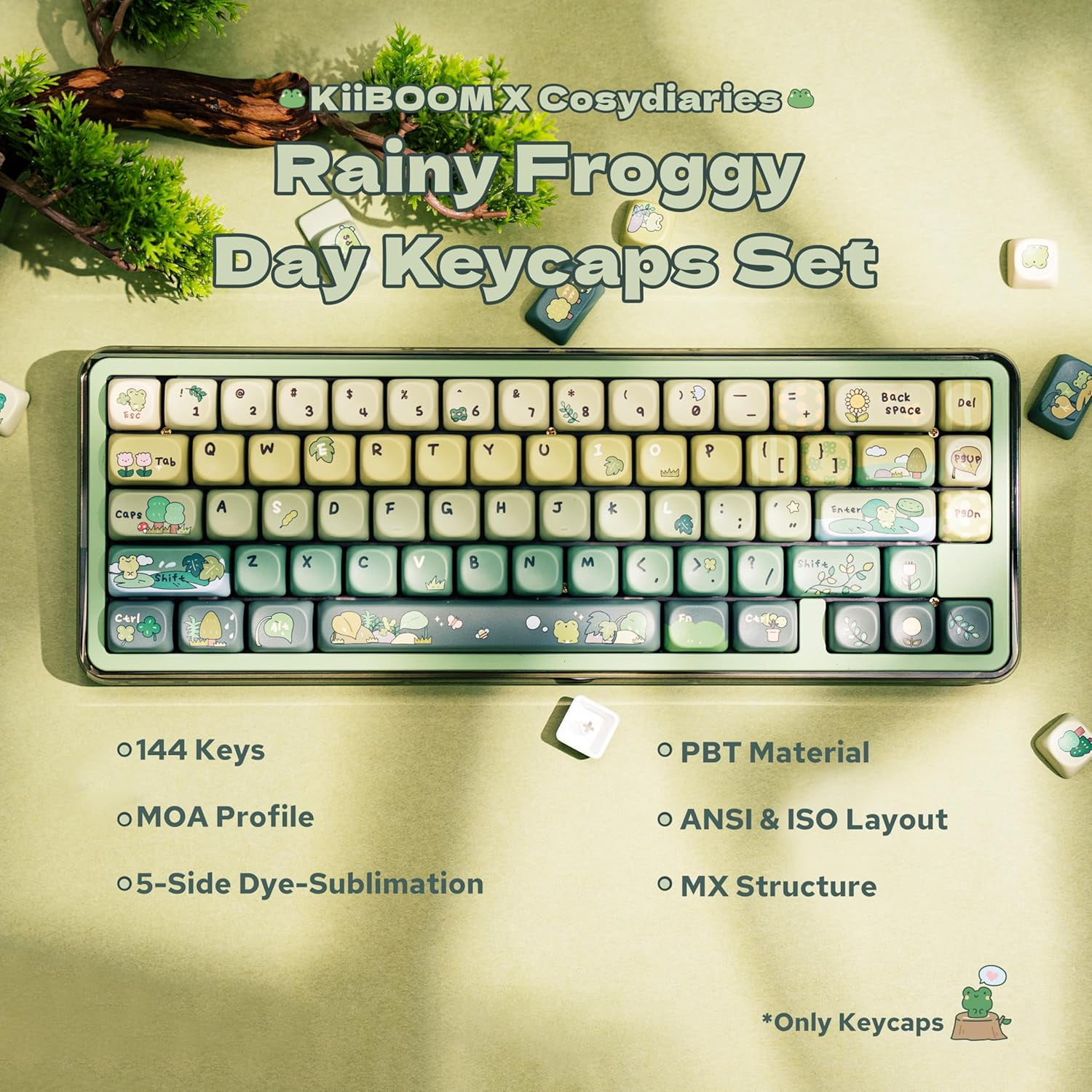 YUYAN-X Cosydiaries Rainy Froggy Day Keycap Set, 144 Keycaps, PBT ...