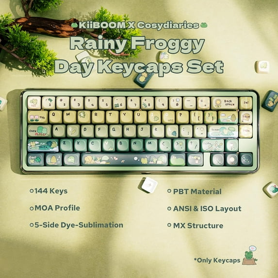 YUYAN-X Cosydiaries Rainy Froggy Day Keycap Set, 144 Keycaps, PBT ...