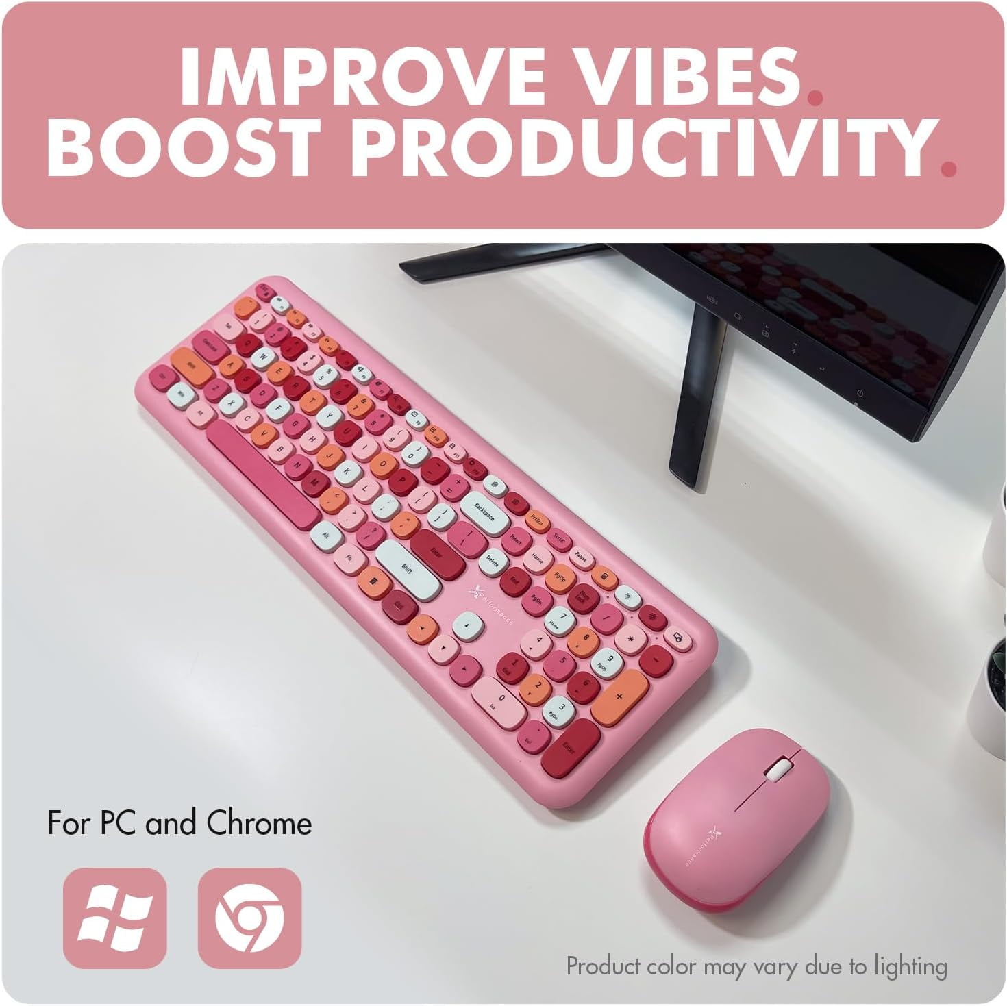 YUYAN-X9 Pink Cute Wireless Keyboard and Mouse Combo - 2.4G Retro ...