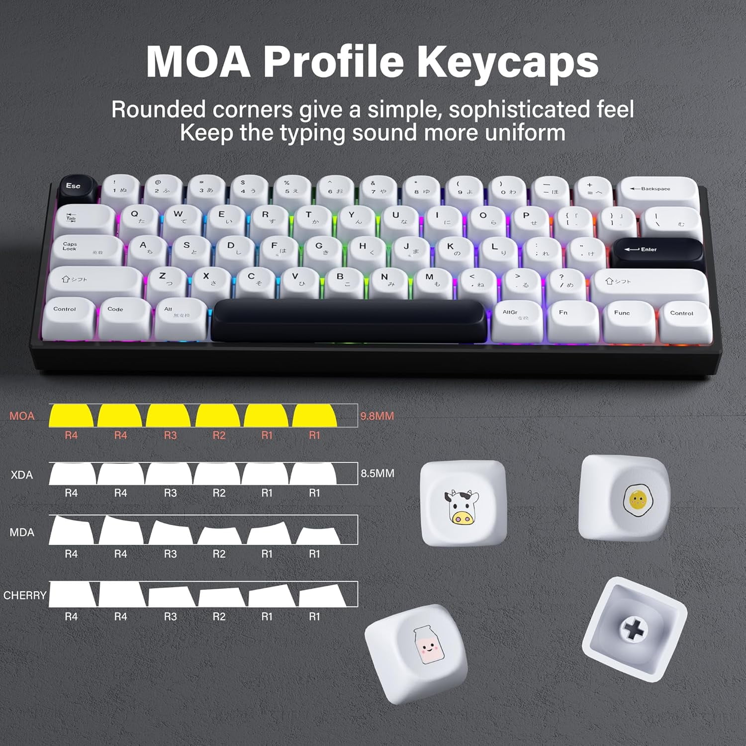 YUYAN-XVX PBT Keycaps - White Keycaps MOA Profile, Japanese Key caps 75 ...