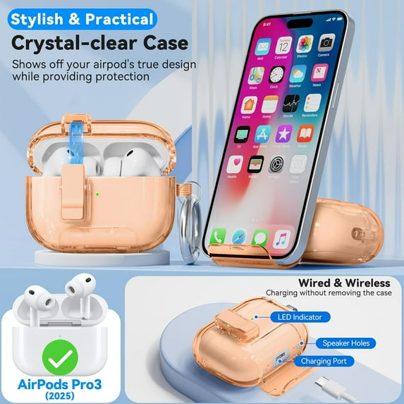 YUYAN-for AirPods Pro 3 Case 2025 with Phone Stand & Secure Lock, Auto ...