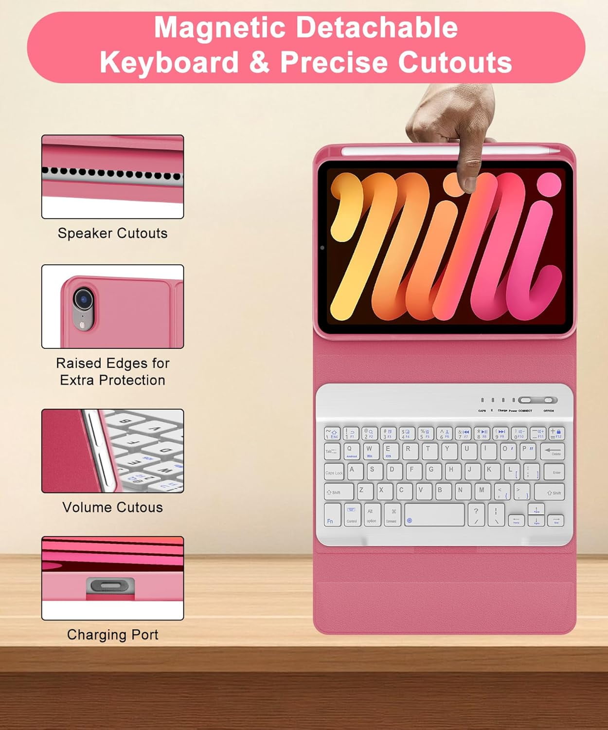 YUYAN-iPad mini 7th Gen 2024 (A17 Pro) & iPad mini 6 Keyboard Case 2021, Detachable Wireless ...