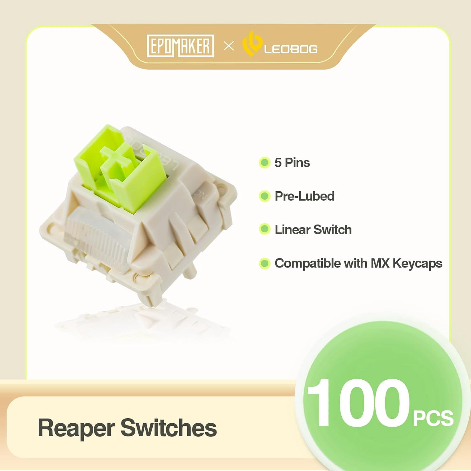 YUYAN-x LEOBOG Reaper Keyboard Switches, 100 Pcs 45gf Linear Switch Set ...