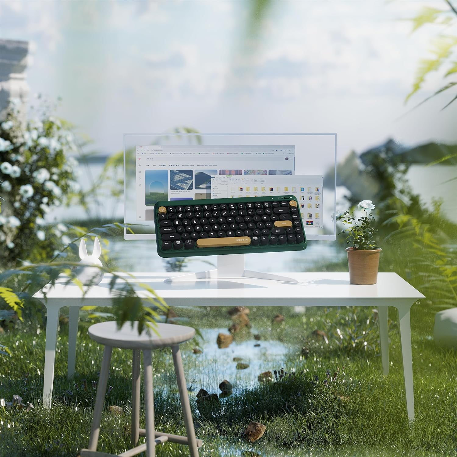 YUYAN-x UBOTIE Wireless Bluetooth TKL Keyboard with 84 Retro Round ...
