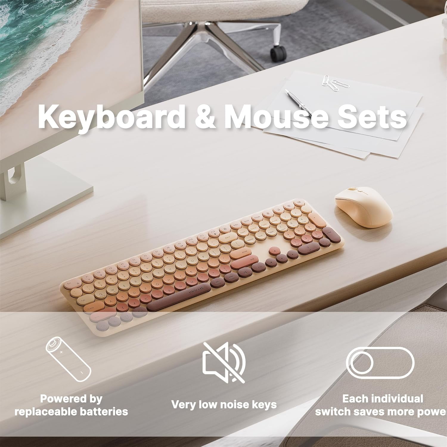 YUYAN-x UBOTIE Wireless Keyboard and Mouse Combo with 110 Round Keycaps ...