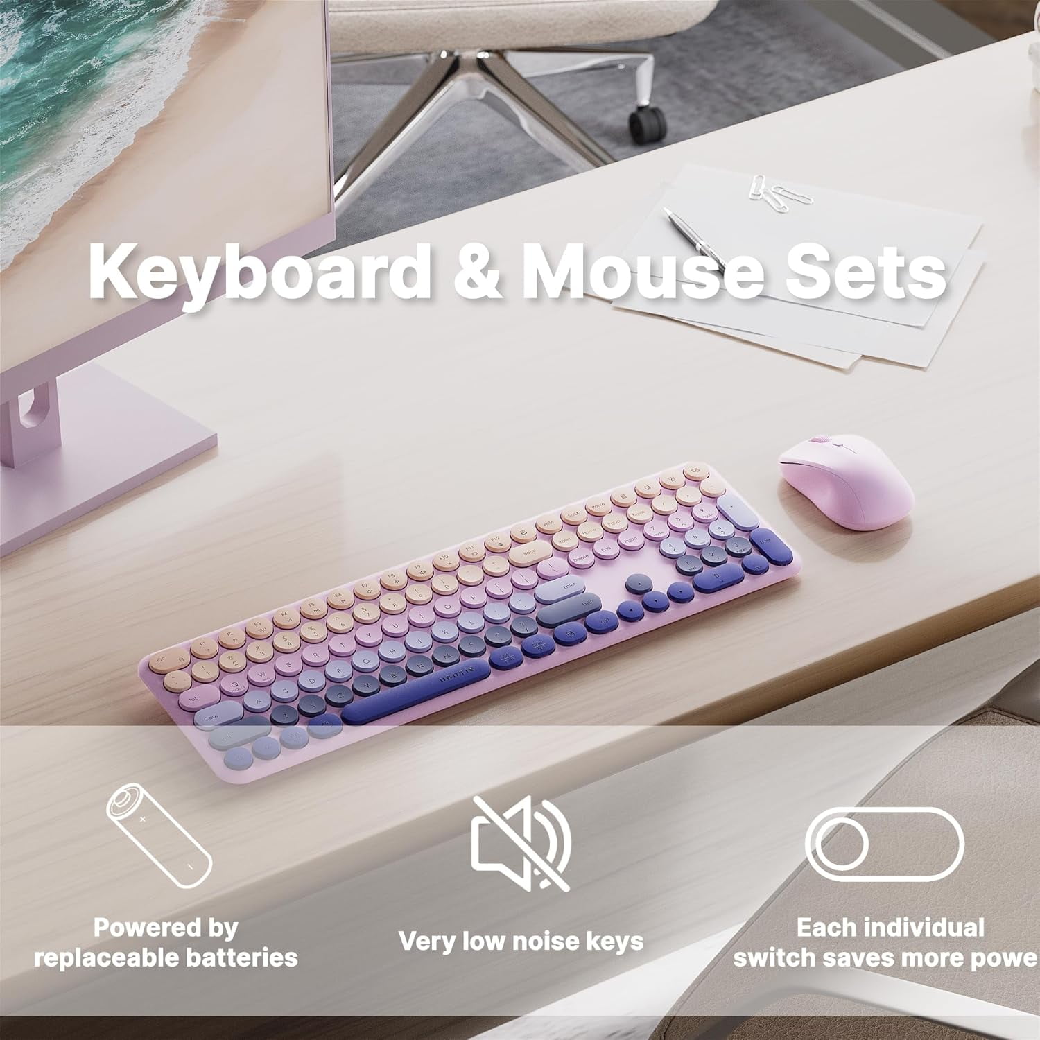 YUYAN-x UBOTIE Wireless Keyboard and Mouse Combo with 110 Round Keycaps ...