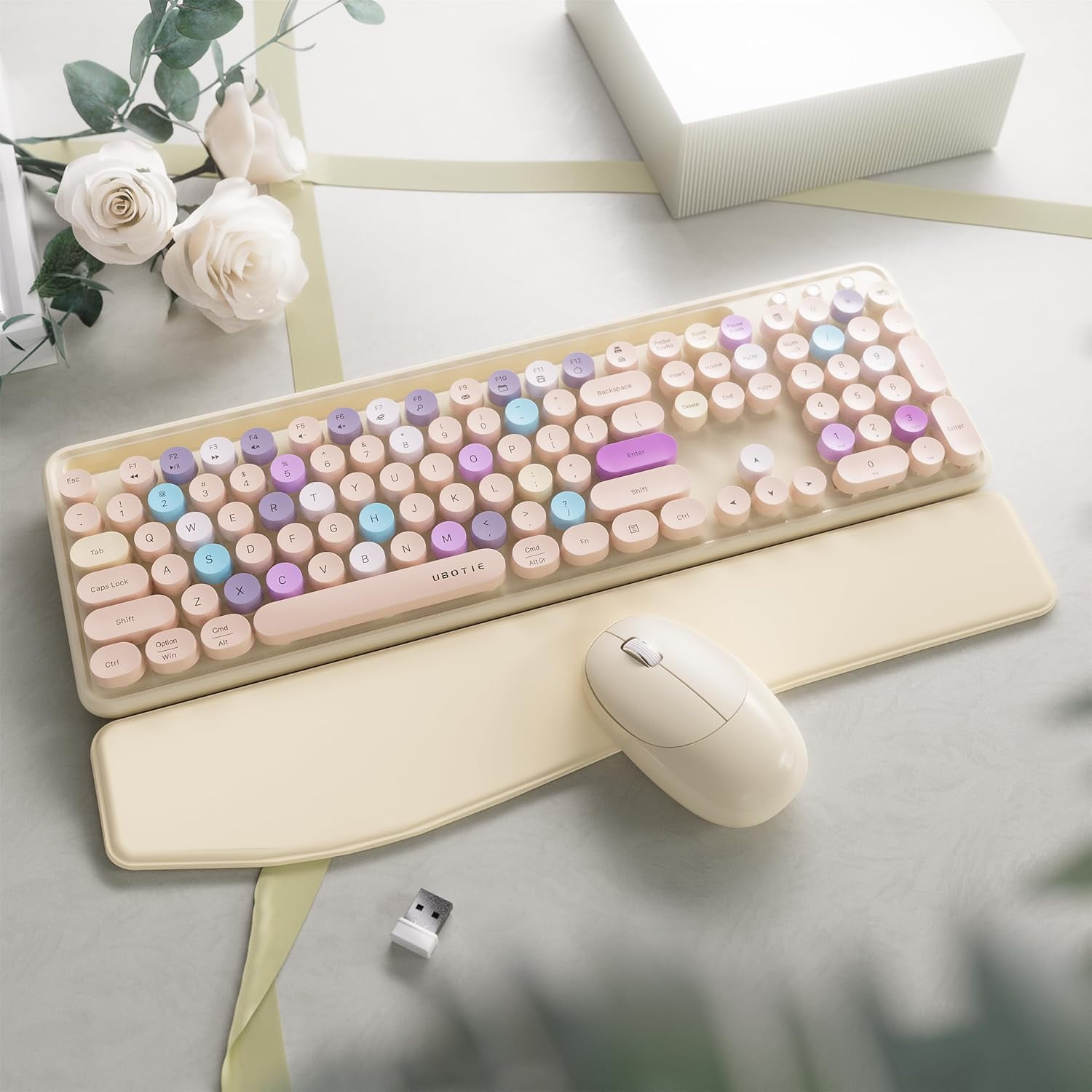 YUYAN-xUBOTIE Wireless Keyboard and Mouse, Colorful 104-Key QWERTY with ...