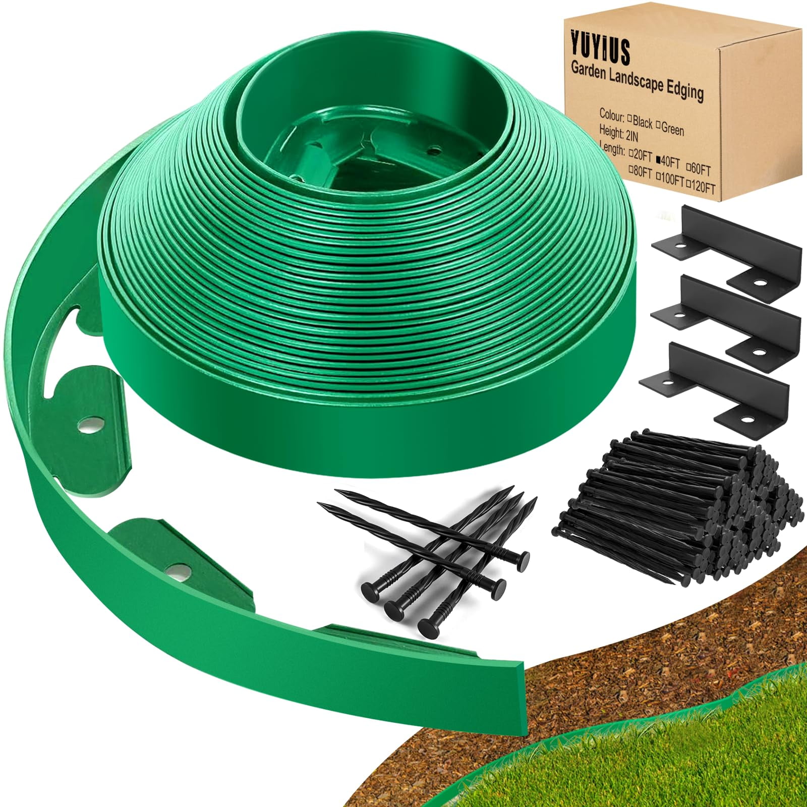 YUYIUS Landscape Edging - Garden Edging Border 40FT 2IN Tall with 60 ...