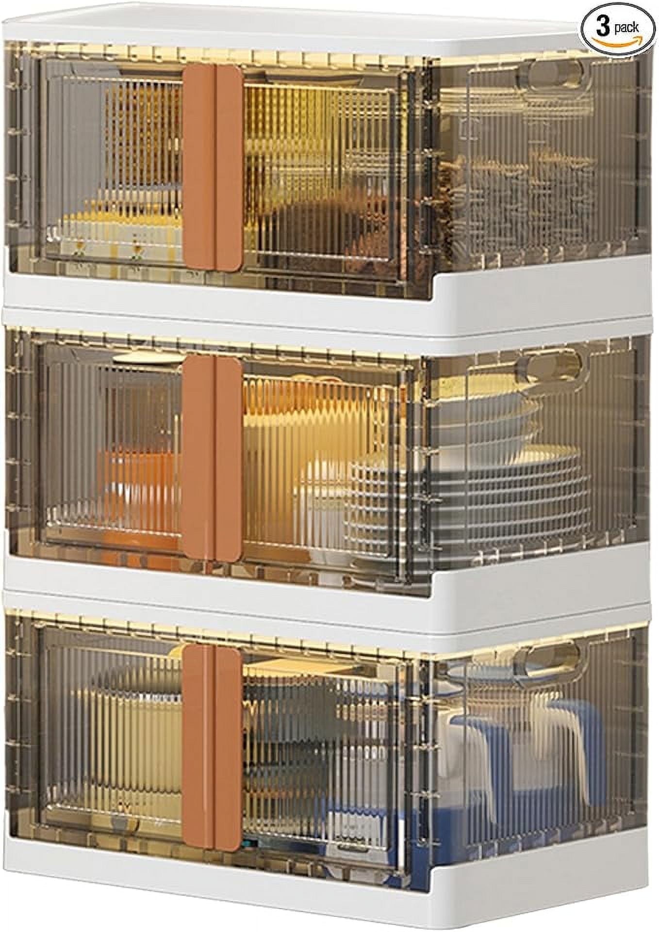 YUYU Large Stackable Storage Bins with Lids, Double Doors Foldable Box ...