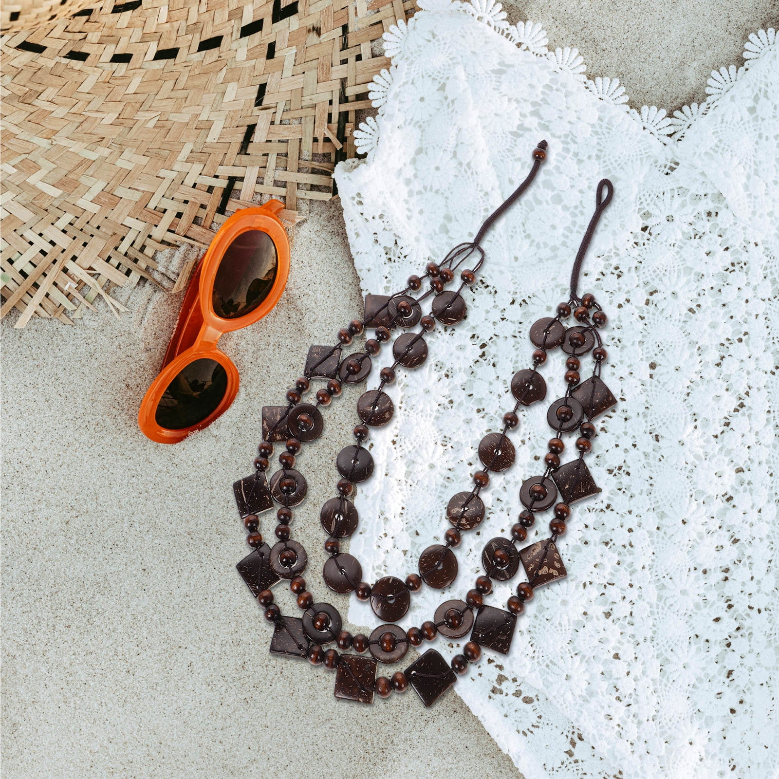 YUYUETIME 1Pack Beaded Necklace Seashell Necklace for Men Light Brown ...