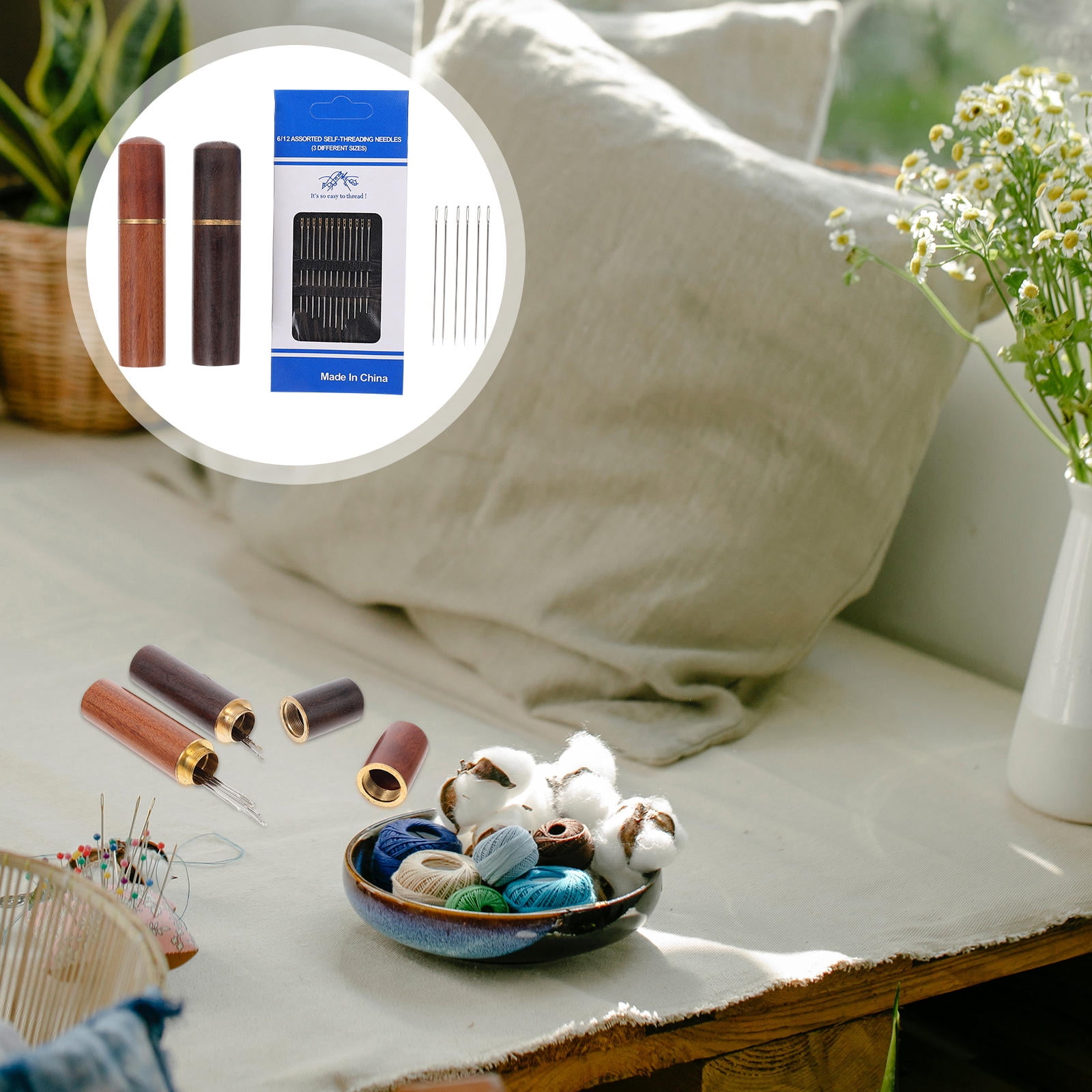 YUYUETIME 2Set Self Threading Needles Double Hole Large Eye Sewing Tools Assorted Color ...