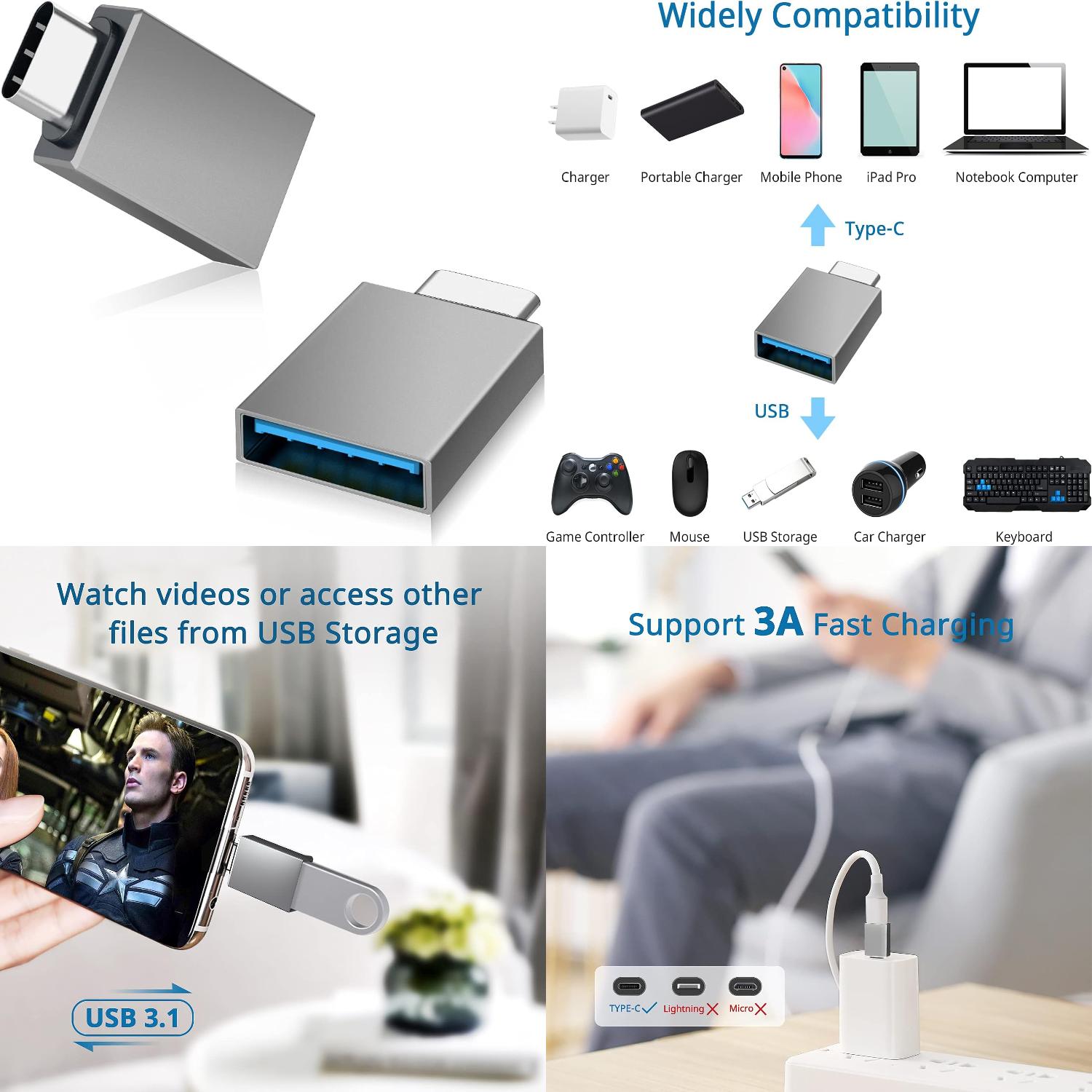 YUZEWANL High-Speed Data Transfer Male to USB 3.1 Female Adapter (2 ...
