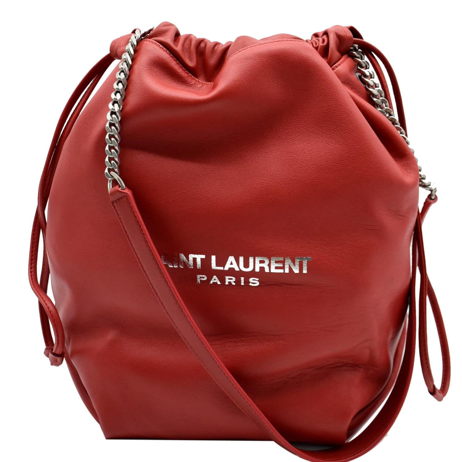 Pre-Owned YVES SAINT LAURENT Teddy Lambskin Leather Bucket Shoulder Bag ...