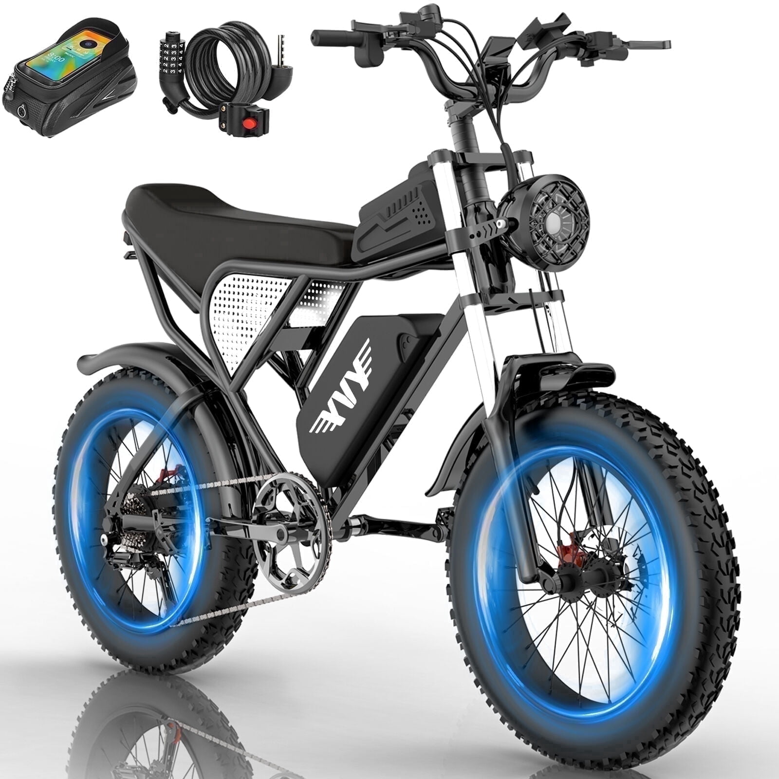 1500W Electric Bike for Adults,33MPH 20'' Fat Tire Electric Motorcycle ...