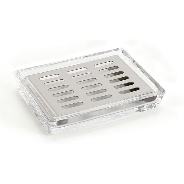 YWAN Clear Glass Soap Dish with SUS304 Stainless Steel Tray Rectangular ...