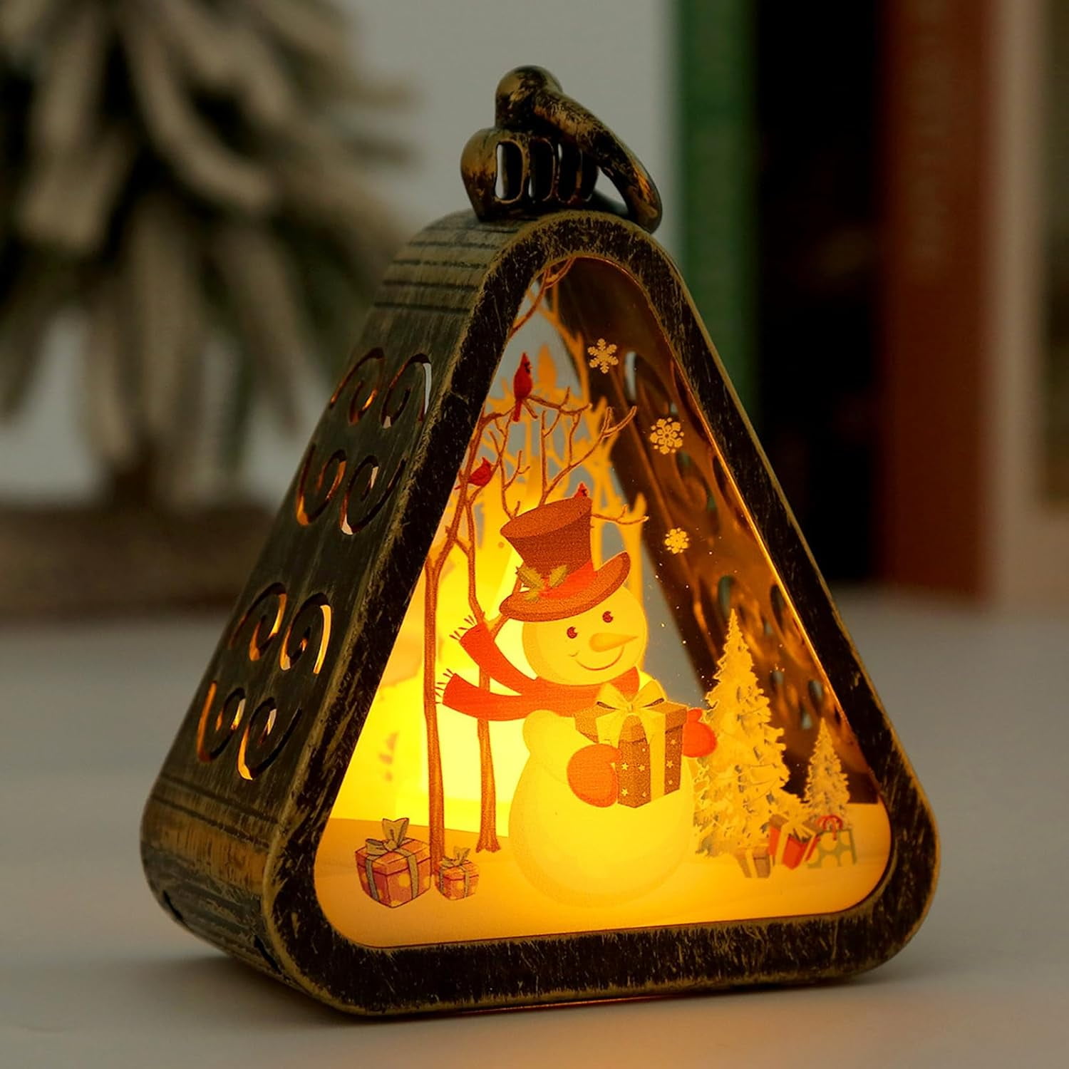 YWDECENF Christmas Retro Night Light, Mini Triangle Lantern for Indoor ...