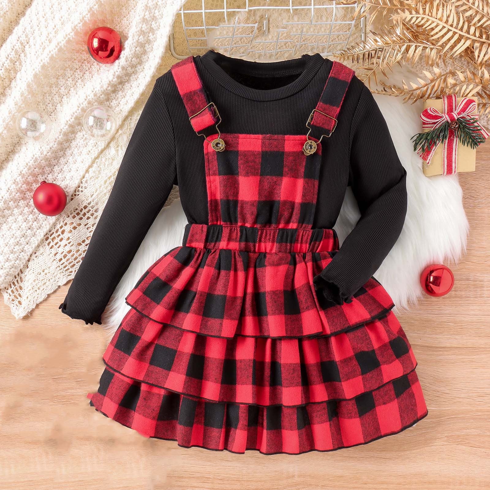 YWDJ 4To 8 Years Strappy Skirt Set Black Round Neck Long Sleeve Top ...