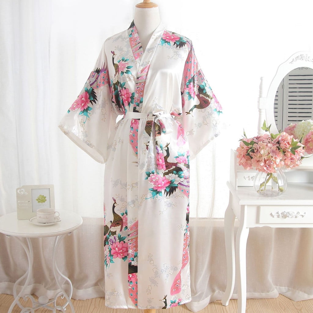 YWDJ Bathrobes for Women Plus Size Print Blossom Kimono Dressing Gown ...