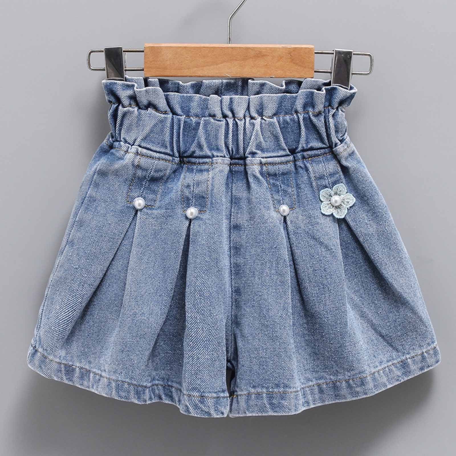 YWDJ Big Girls Summer Thin Elastic Waist Shining Denim Perforated ...