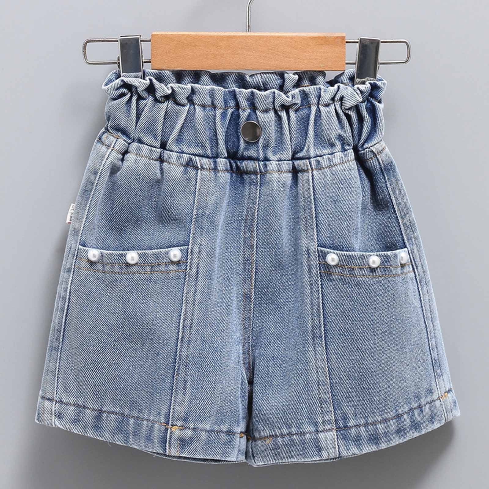 YWDJ Big Girls Summer Thin Pearl Pocket Elastic Waist Shining Denim ...