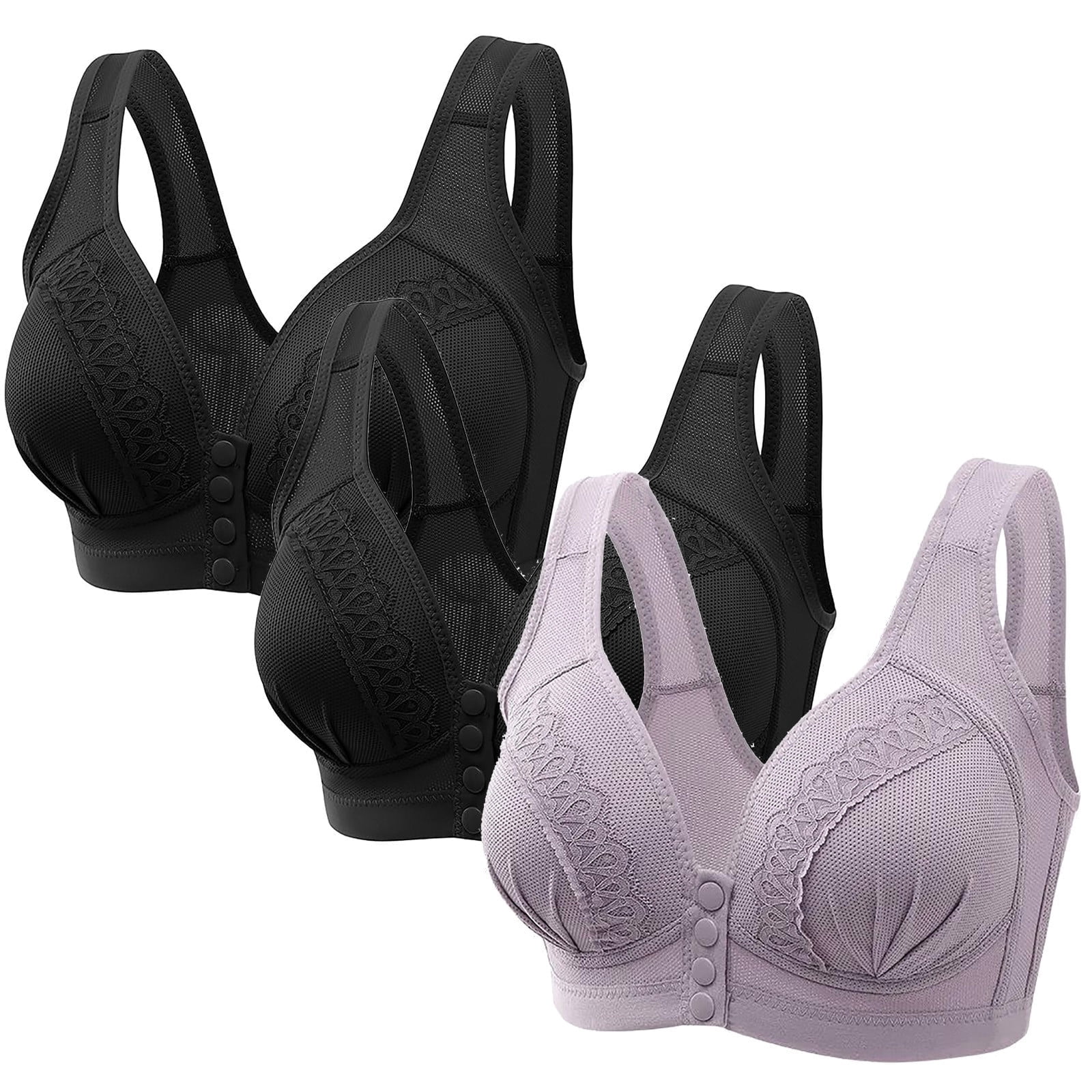 YWDJ Bras for Women Full Coverage Padded 3 Pack Front Close Lounge Bras ...
