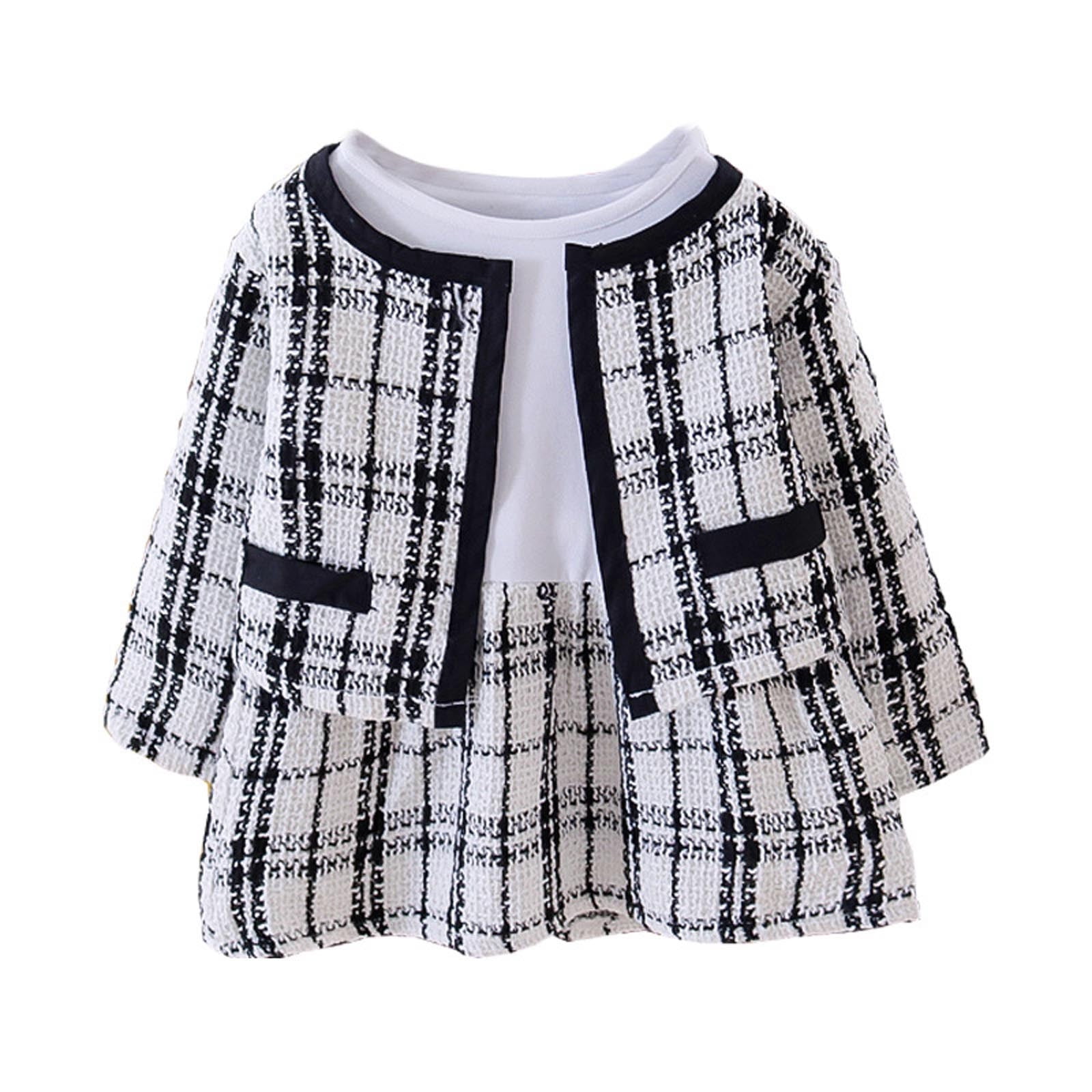 YWDJ Girls Dress Toddler Kids Plaid Skirt Set Long Sleeve Jacket Coat ...