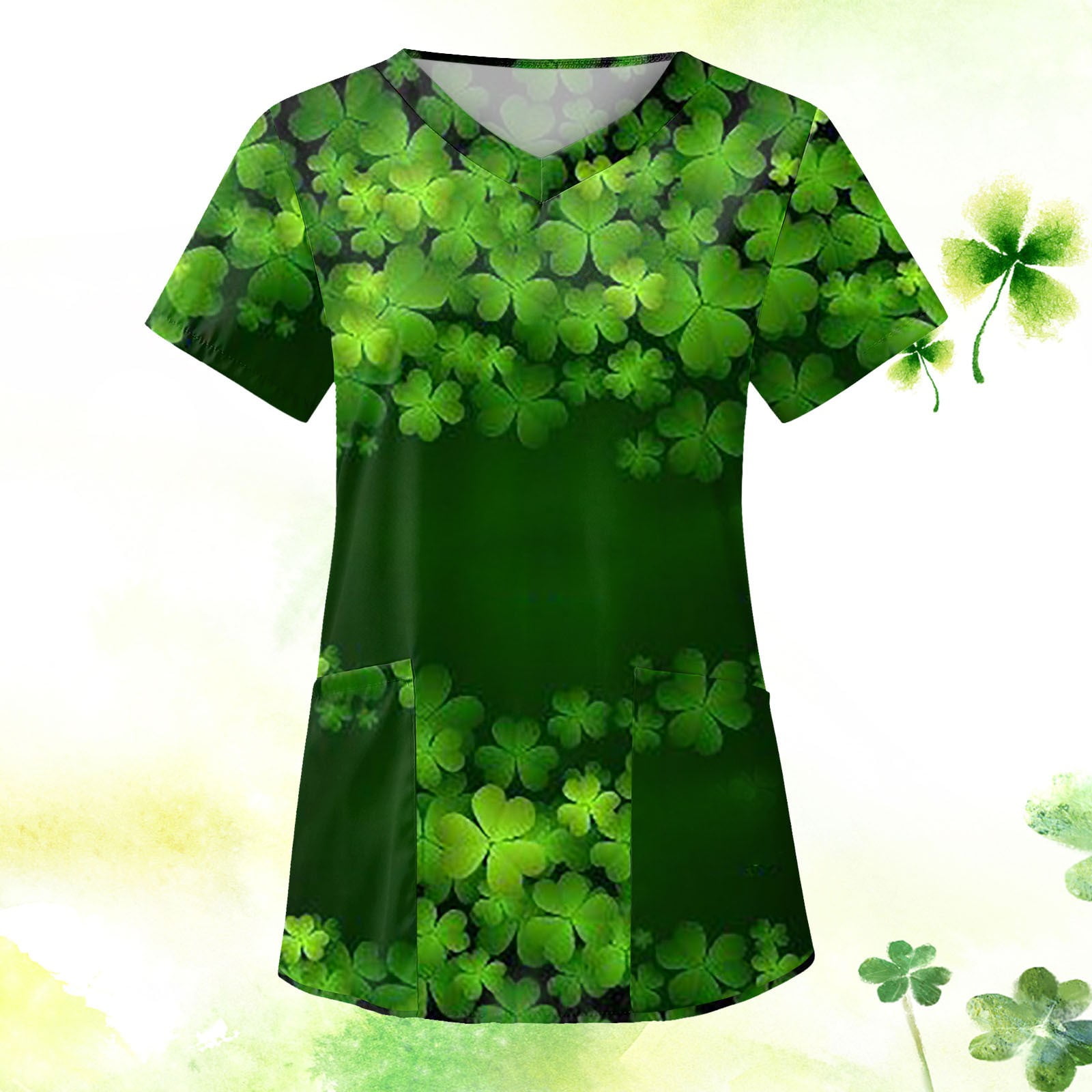Ywdj Irish Pride Printed Scrub Tops Plus Size Green Pullover Tops Irish