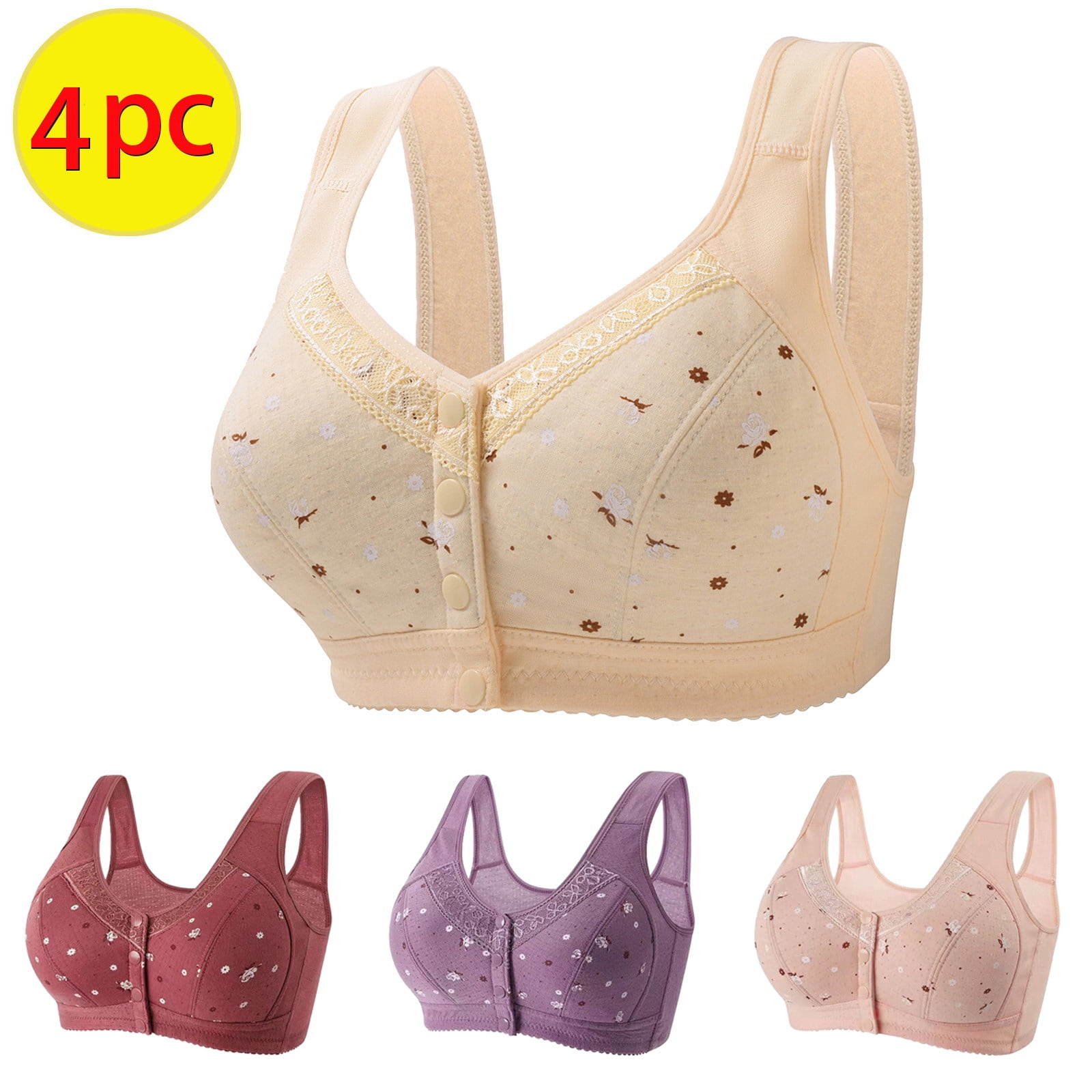 YWDJ Lace Bras for Women Push up 4 Pack Front Closure Bras No Underwire ...