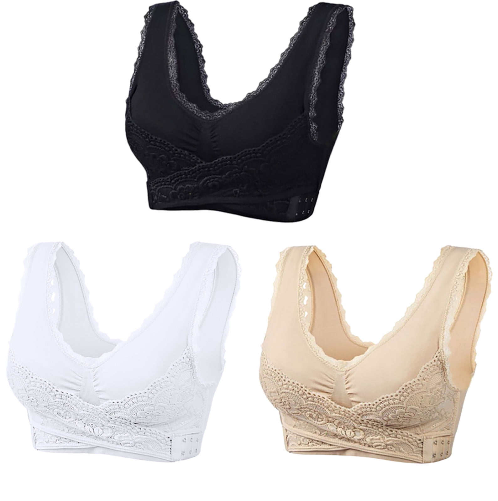 YWDJ Lounge Bras for Women Plus Size 3 Pack Front Close Comfortable ...