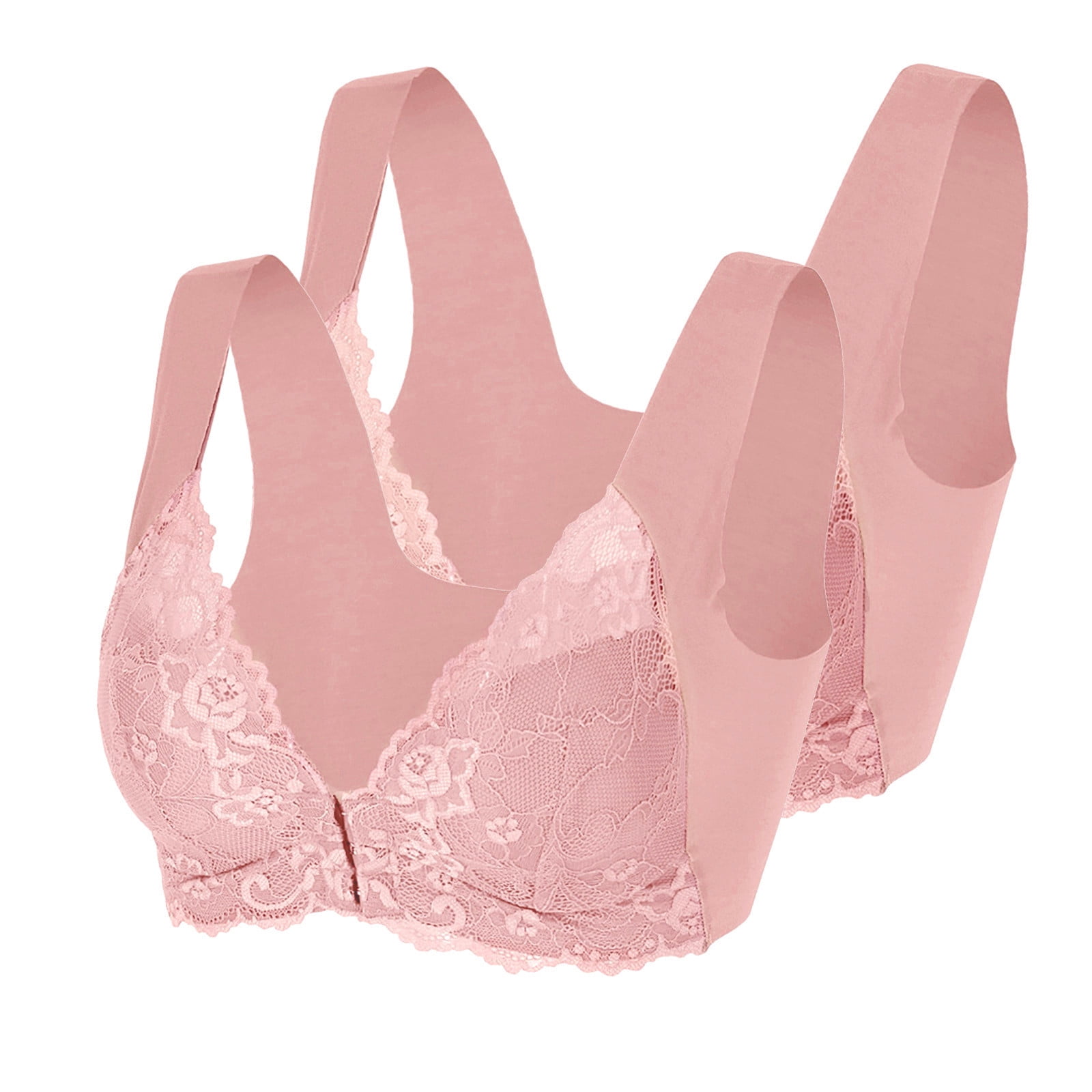 YWDJ Push up Bras for Women Plus Size Wide Back Wide Strap 2 Pack Front ...