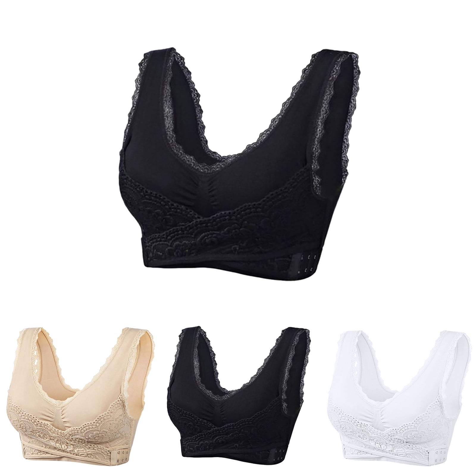 YWDJ Bras for Women Half Cup 4 Pack Front Closure Sleep Bras No Wires ...