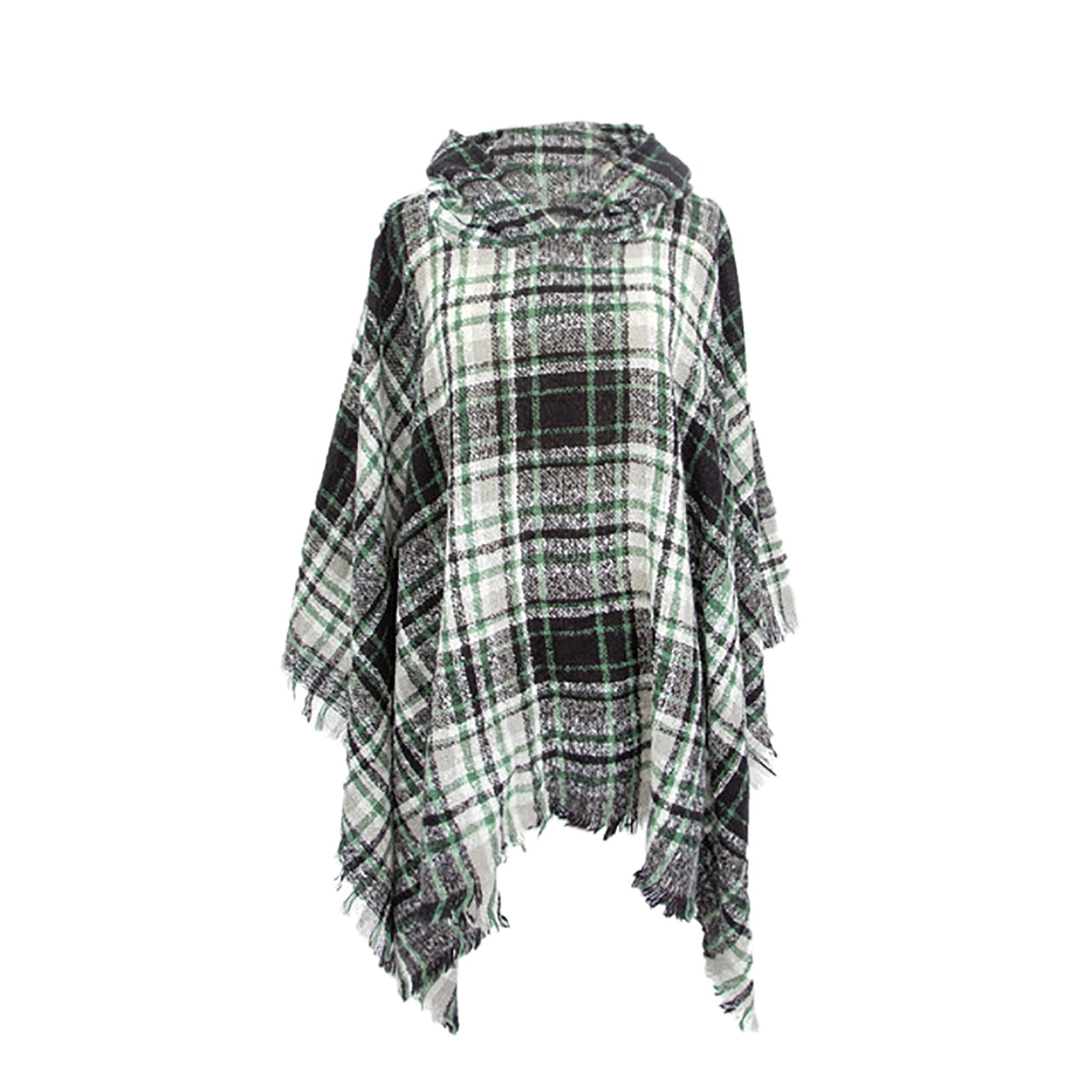 YWDJ Women's Warm Long Shawl Wrap, Knit Hooded Cloak, Tassel Plaid ...