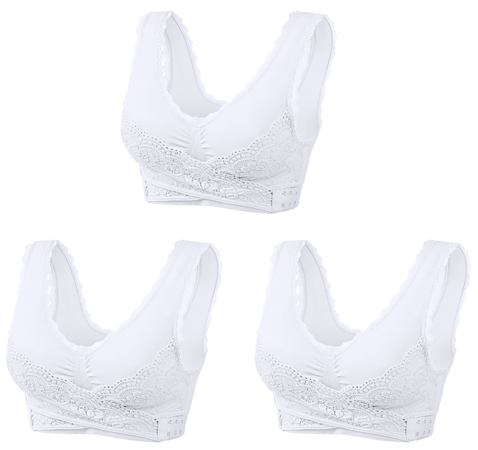 YWDJ Sleep Bras for Women Plus Size 3 Pack Front Closure Comfortable ...