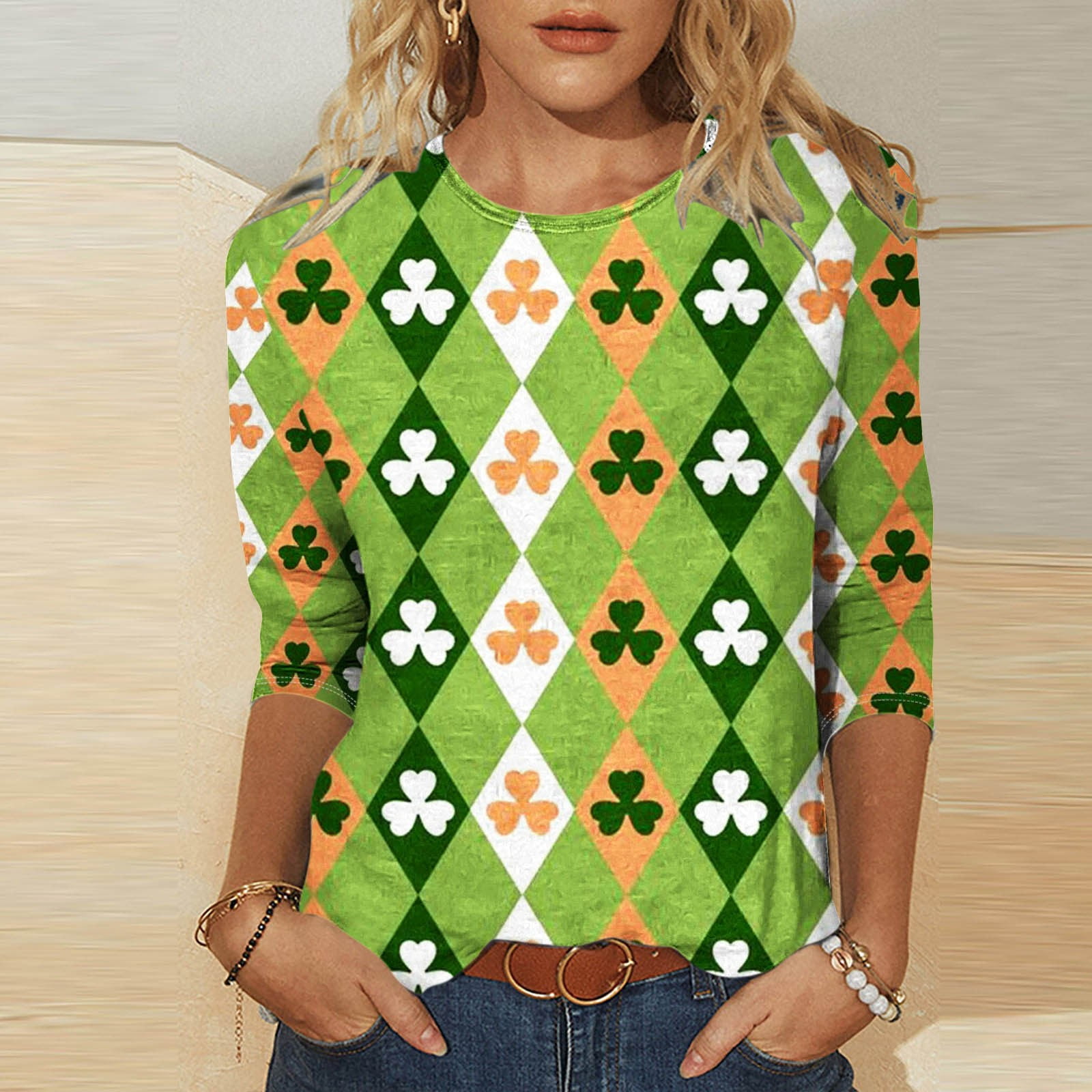 Ywdj St Patricks Day Summer Long Sleeve Blouses Green Irish Themed Tee