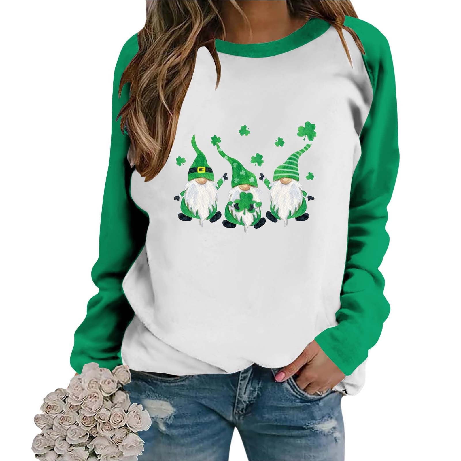 Ywdj St Patricks Day T Shirts For Women Plus Size Green Tee Tops Clover