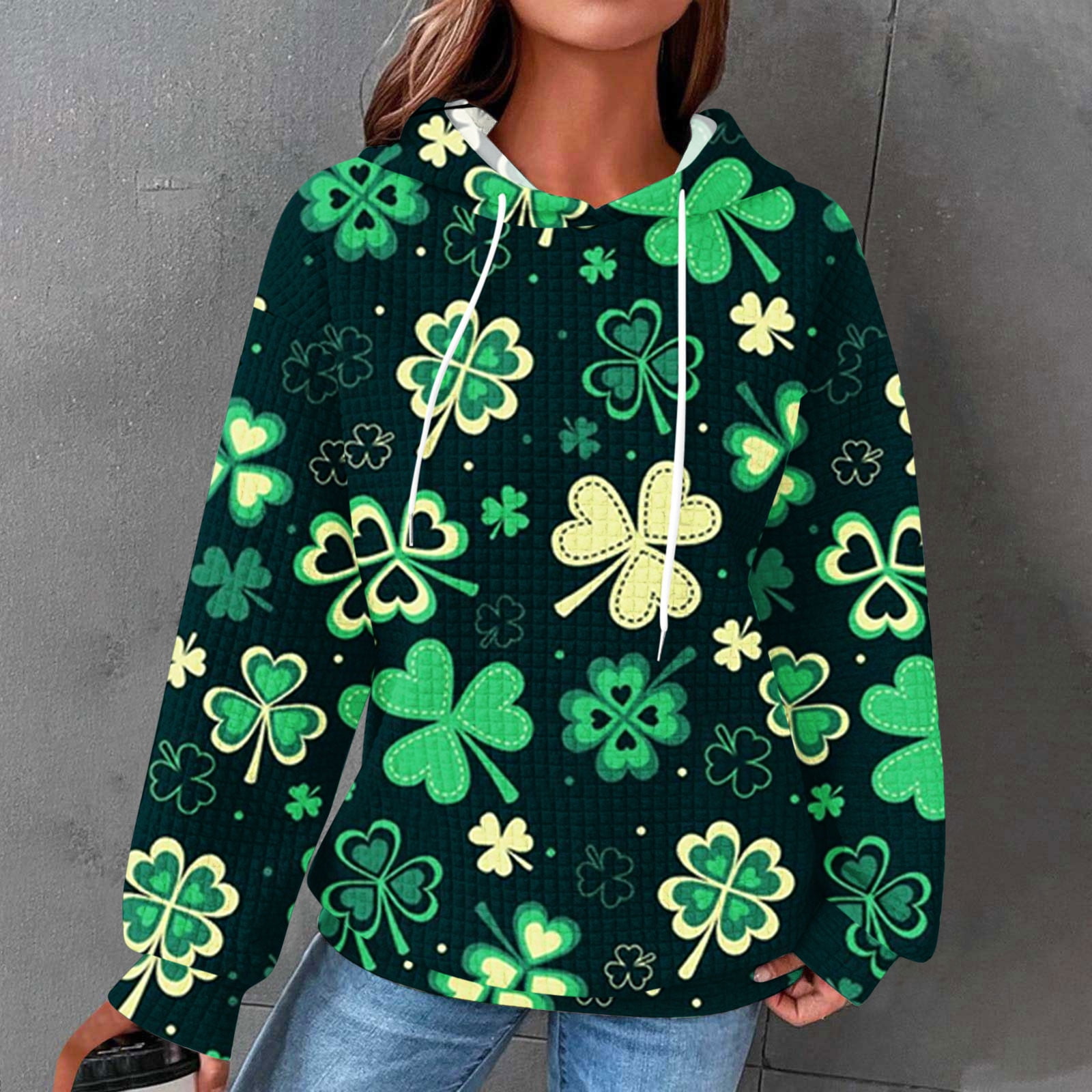 Ywdj St Patricks Day Womens Plus Size Tops Long Sleeve Green Irish