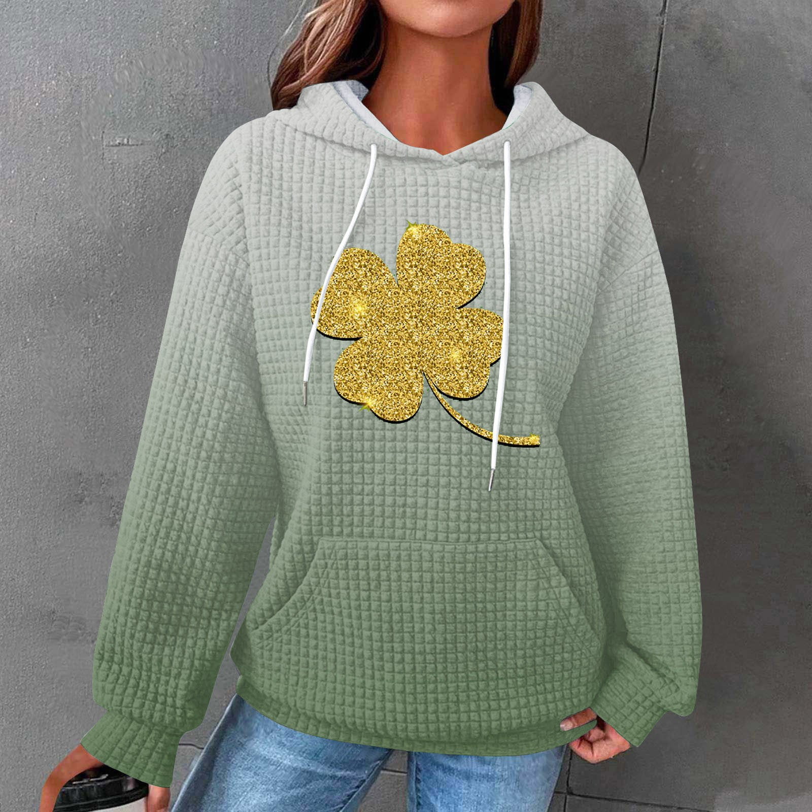 Ywdj St Patricks Day Womens Tops Long Sleeve Plus Size T Shirts Green