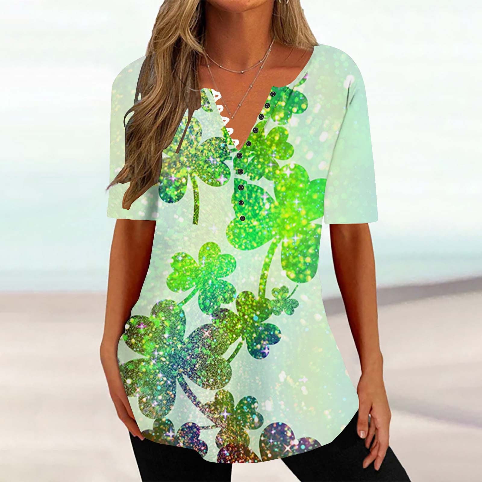 Ywdj St Patricks Day Womens Tshirts Short Sleeve Green Irish Themed Tee