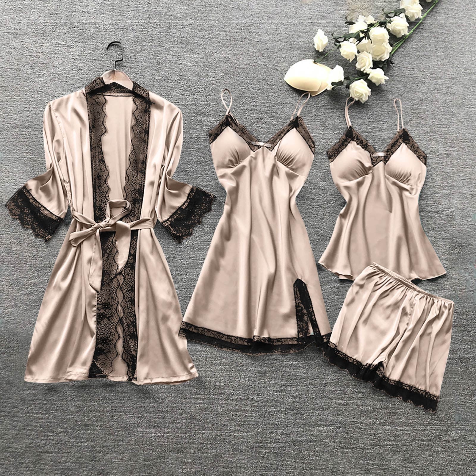 YWDJ Summer Robes for Women Silk Lace Robe Dress Sleepwear Nightdress ...
