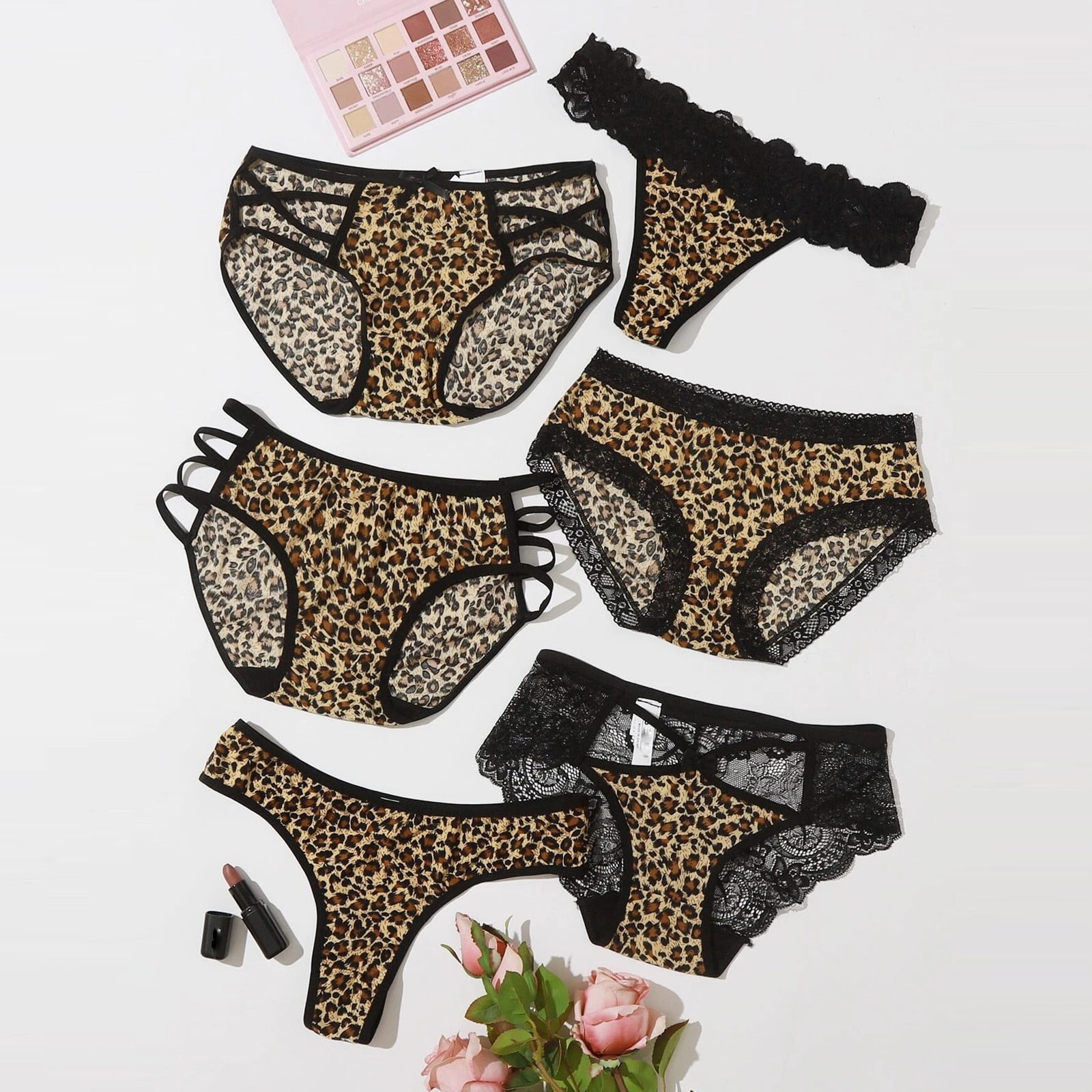 YWDJ Thongs for Women Sexy Lace 6 Pack Lightweight No Show Leopard ...