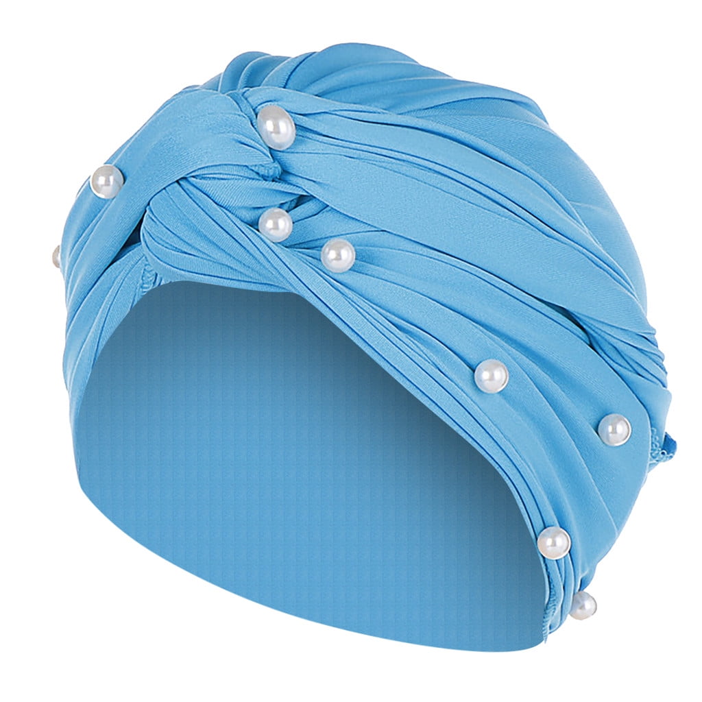 YWDJ Turbans for Women Fashion Women Pearl Beading Hat Ruffle Cancer ...