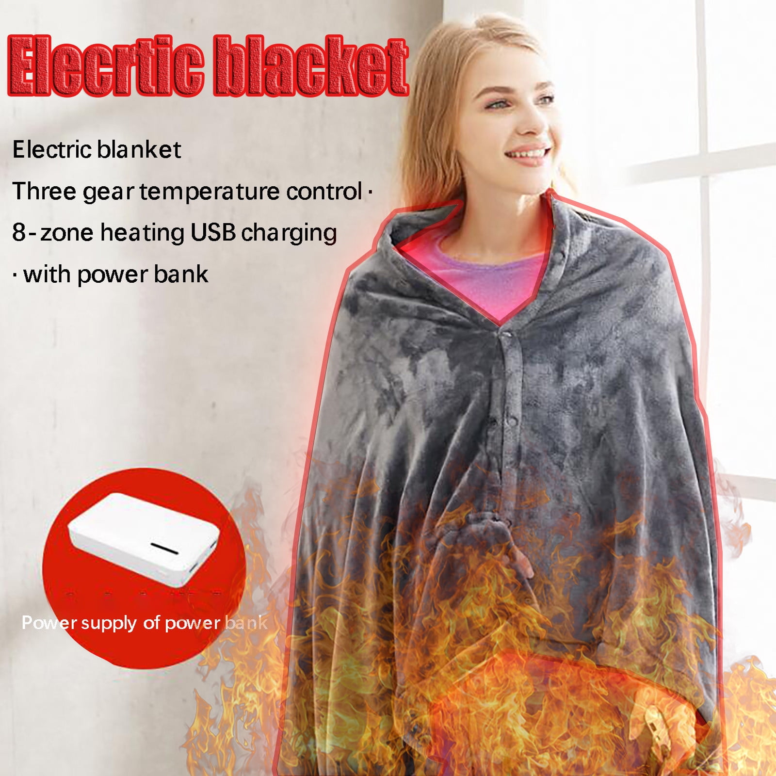 YWDJ USB Electric Heating Shawl Heating Shawl Electric Blanket Charging ...