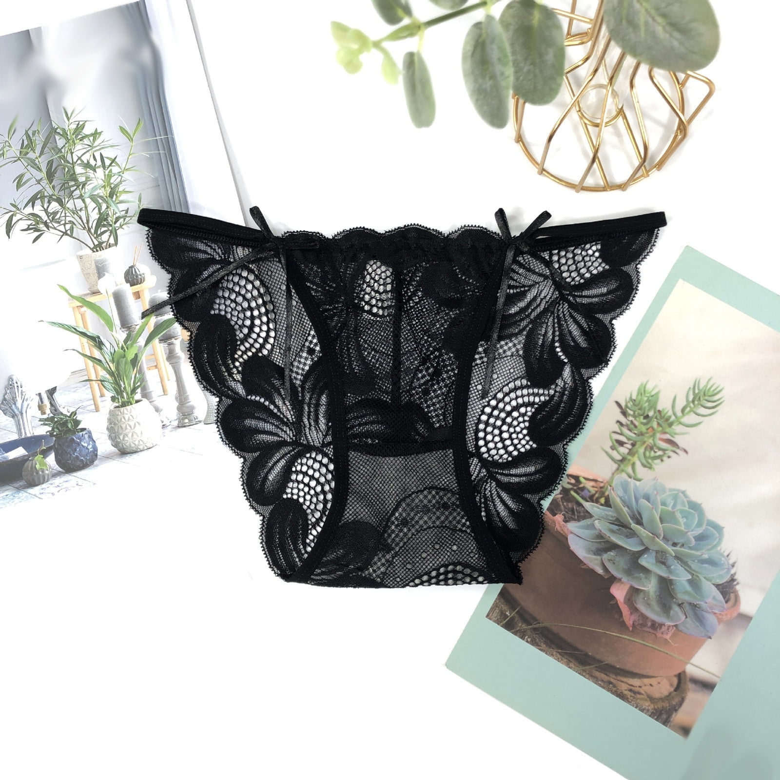 YWDJ Womens Thong Underwear Lace Lightweight No Show Sexy Underwear Low-Rise Panties Silky Comfy ...