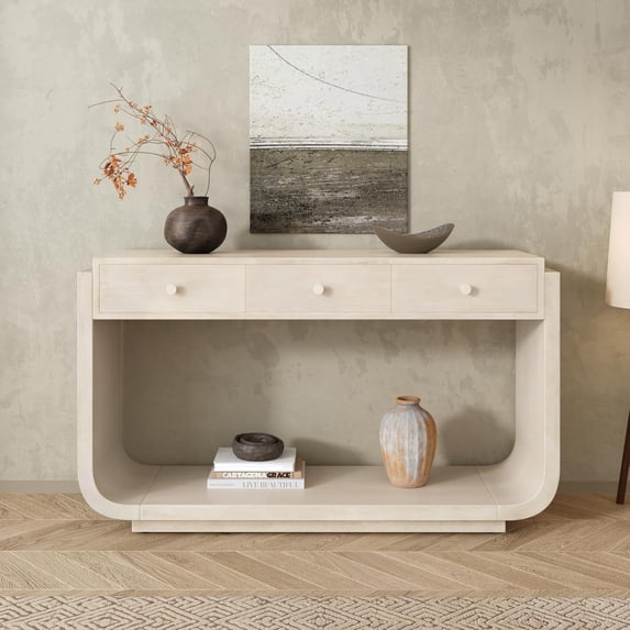 YWEN 55" Entryway Table with 3 Drawers, Natural Wood Grain Finish ...