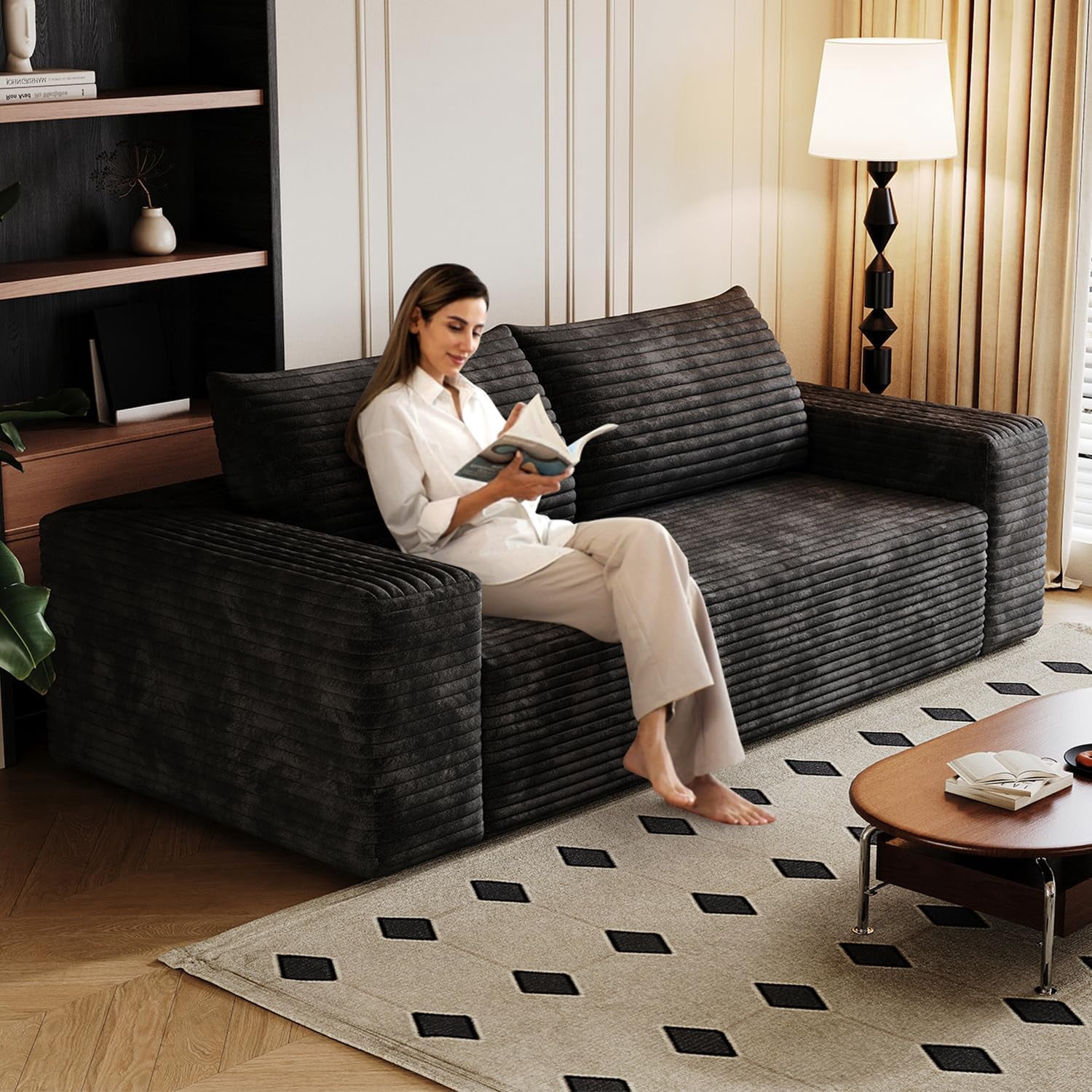YWEN 71" Boneless Corduroy Modular Couch with Deep Seat Memory Foam ...
