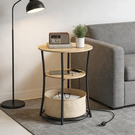 YWEN Coffee Table Round Side Table with Charging Station, 3 Tier End ...