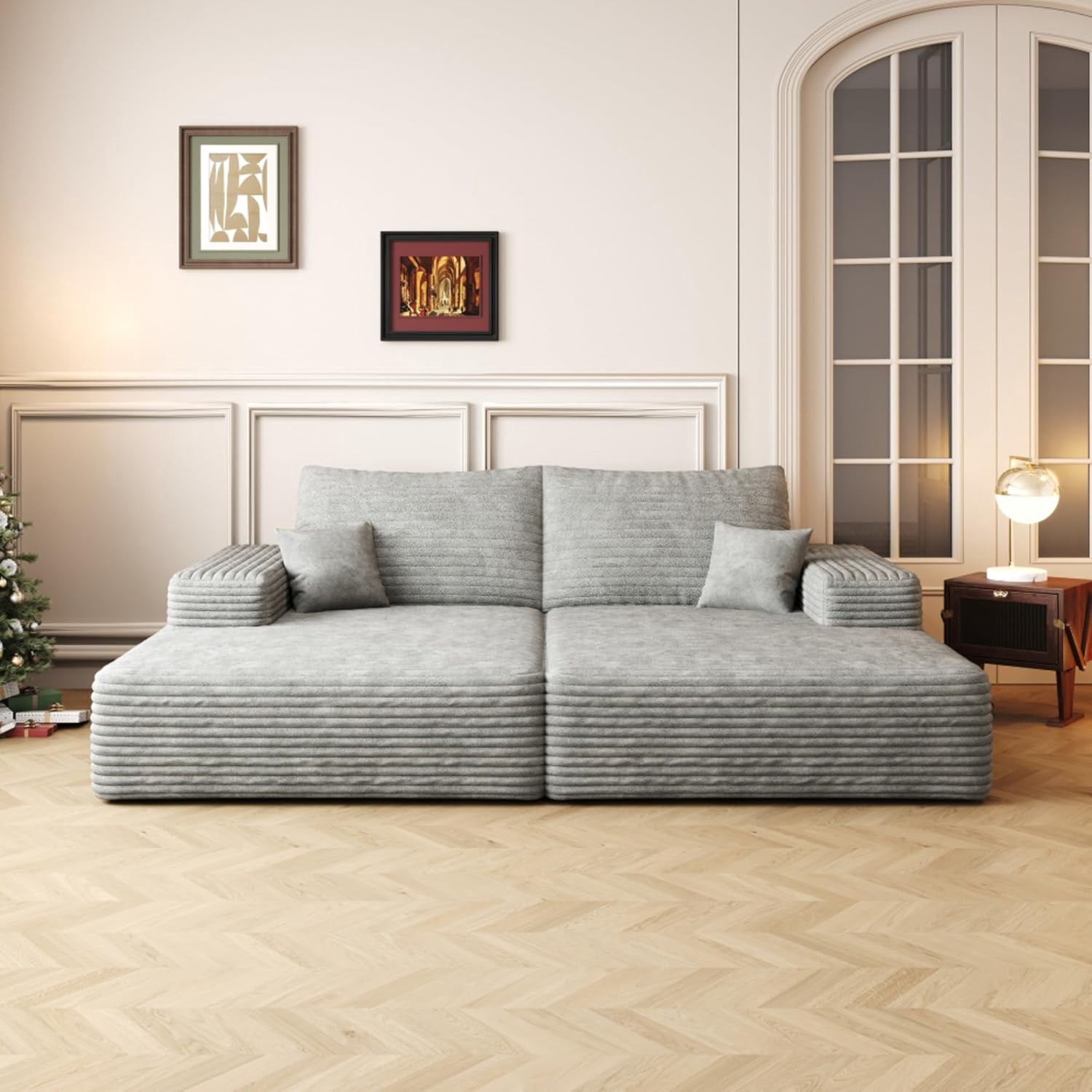 YWEN Modern Dual Sleeper Sofa Bed Reversible Lounger Chair Plush ...