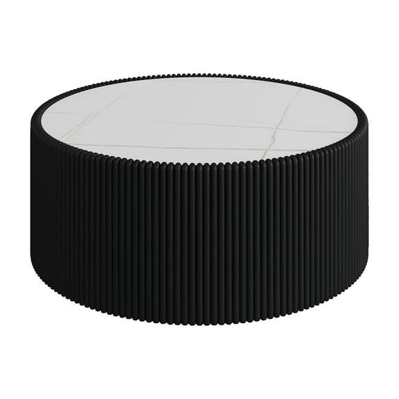 YWEN Round Coffee Table, 29.52" Drum Coffee Table with Sintered Stone ...