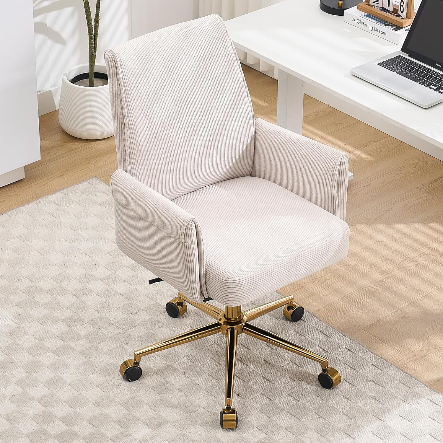YWEN Stripes Velvet Home Office Desk Chair, Accent Upholstered Modern ...